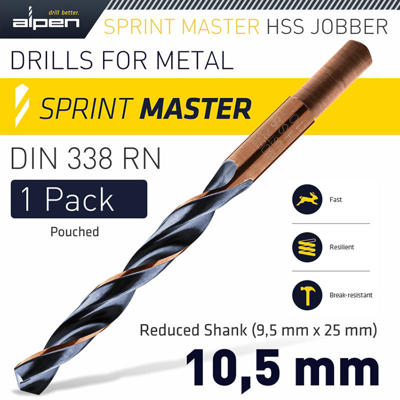 ALPEN SPRINT MASTER 10.5 MM REDUCED SHANK 9.5X25 POUCHED - Mr Tool Guy