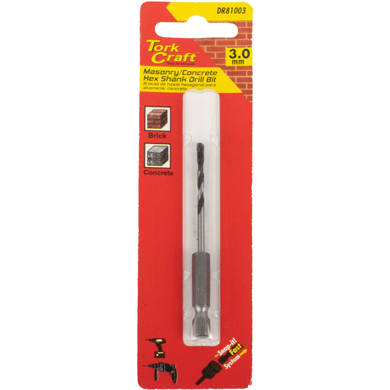 DRILL BIT MASONRY/CONCRETE 3.0MM HEX SHANK 1/CARD - Mr Tool Guy