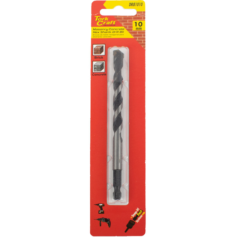 DRILL BIT MASONRY/CONCRETE 10.0MM HEX SHANK 1/CARD - Mr Tool Guy