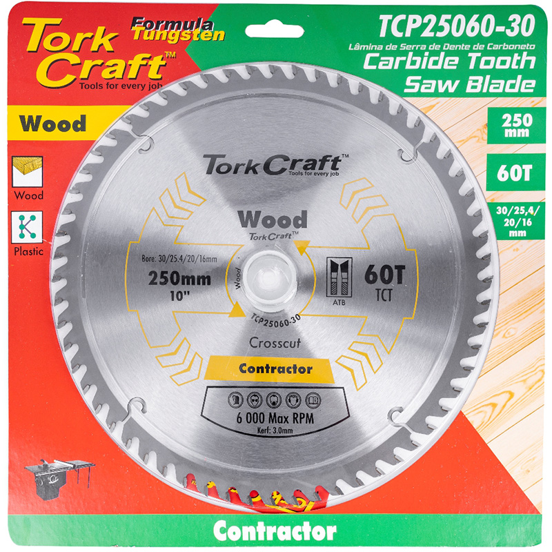 BLADE CONTRACTOR 250 X 60T 30/20/16 CIRCULAR SAW TCT - Mr Tool Guy